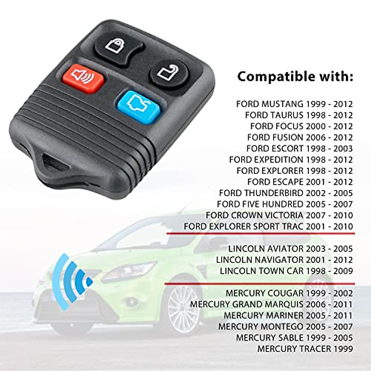 2X Replacement 4 Button Keyless Entry Remote Key Fob fits for Ford Explorer Mustang Focus Expedition Escape 1998-2013 FCC ID: P/N CWTWB1U345, CWTWB1U212, CWTWB1U331, GQ43VT11T