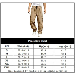 THWEI Mens Cargo Pants Casual Drawstring Joggers Cotton Work Sweatpants Outdoor Trousers Black S