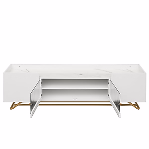 Bellemave Modern TV Stand for 65 Inch TV High Gloss Marble TV Stands for Living Room Large Entertainment Center with Storage Long Media Console with Fluted Glass, White