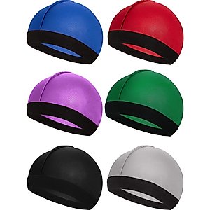 6 Pieces Silky Wave Caps for Men Kids 360 Wave Durag Cap Elastic Wave Velvet Hat (Black, Silver, Red, Green, Purple, Blue)