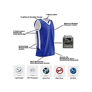 Youth Boys Reversible Mesh Performance Athletic Basketball Jerseys Blank Team Uniforms for Sports Scrimmage (10 Pack, Blue/White, Youth M)