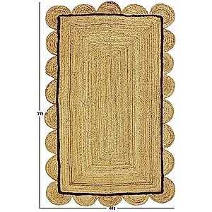 Casavani Scalloped Collection Rectangular Area Trend Rug - 4' x 6', Beige and Yellow, Braided Jute Rug With Scallop Design Ideal for High Traffic Areas in Entryway, Living Room, Bedroom