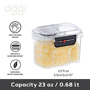 Oggi Easi Grip 23oz Moisture Proof Storage Container, Ultra Clear BPA-Free Sealable Canister, Flip Open Pouring Lid, Date Reminder Slider on Clip, Ideal Kitchen and Pantry Storage (23oz / 0.68lt)
