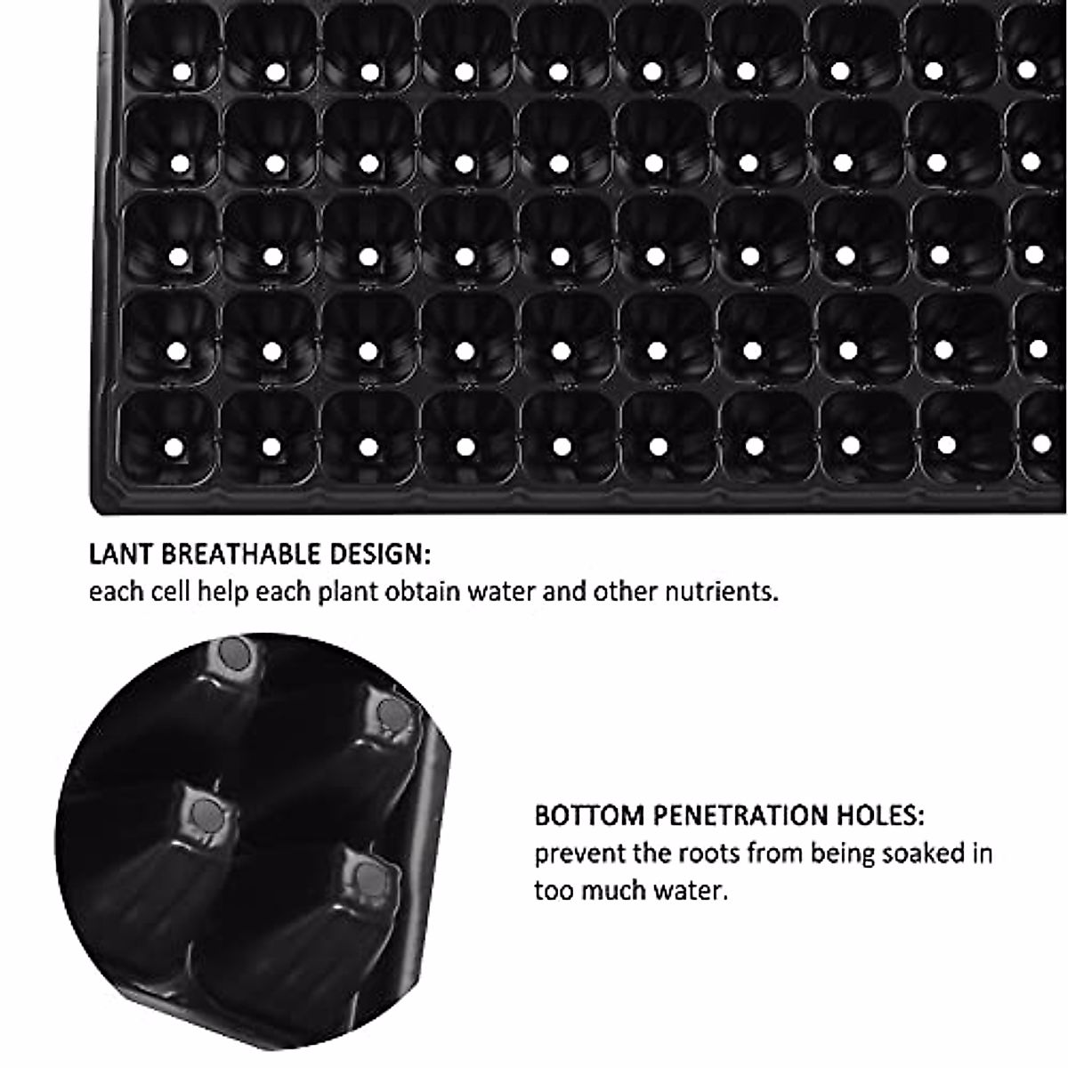 BEWAVE 15 Pack Seed Starter Tray 72 Cell Thick Gardening Germination Trays with Drain Holes Reusable Plant Grow Plug Trays Mini Propagator for Seeds Growing