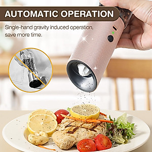 VUCCHINI Electric Gold Salt and Pepper Grinder Set - Adjustable Coarseness Automatic Pepper Mill Grinder - One Hand Automatic Operation Rechargeable Stainless Steel Salt Grinder Pink