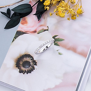 Ladylike Moissanite Wedding Band 18K White Gold Plated 925 Sterling Silver Wedding Rings 0.42ct D Color VVS1 Lab Created Diamond Half Eternity Wedding Band Stackable Ring for Women (7.5)