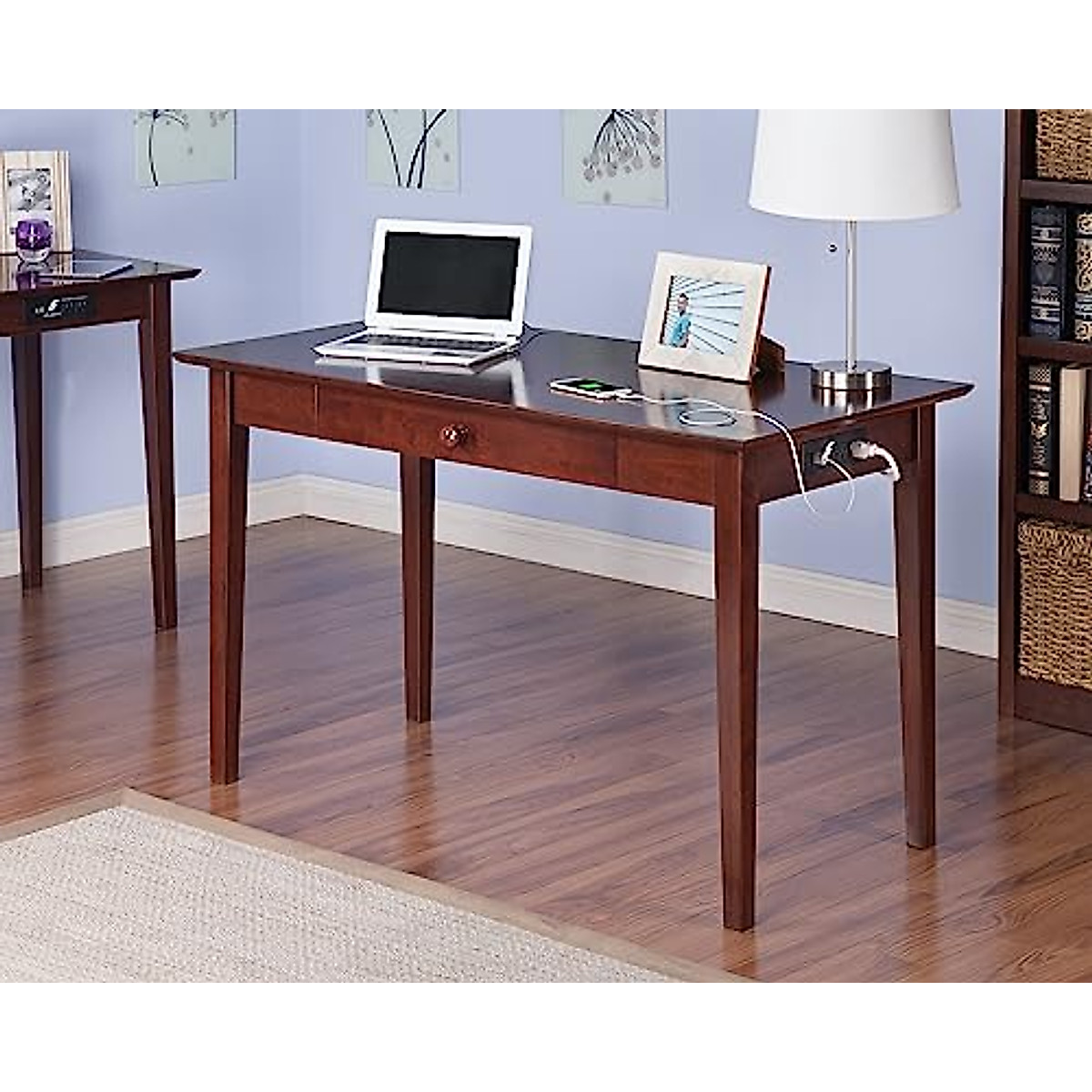 AFI, AH12114, Shaker Desk with Drawer and Charging Station, Walnut