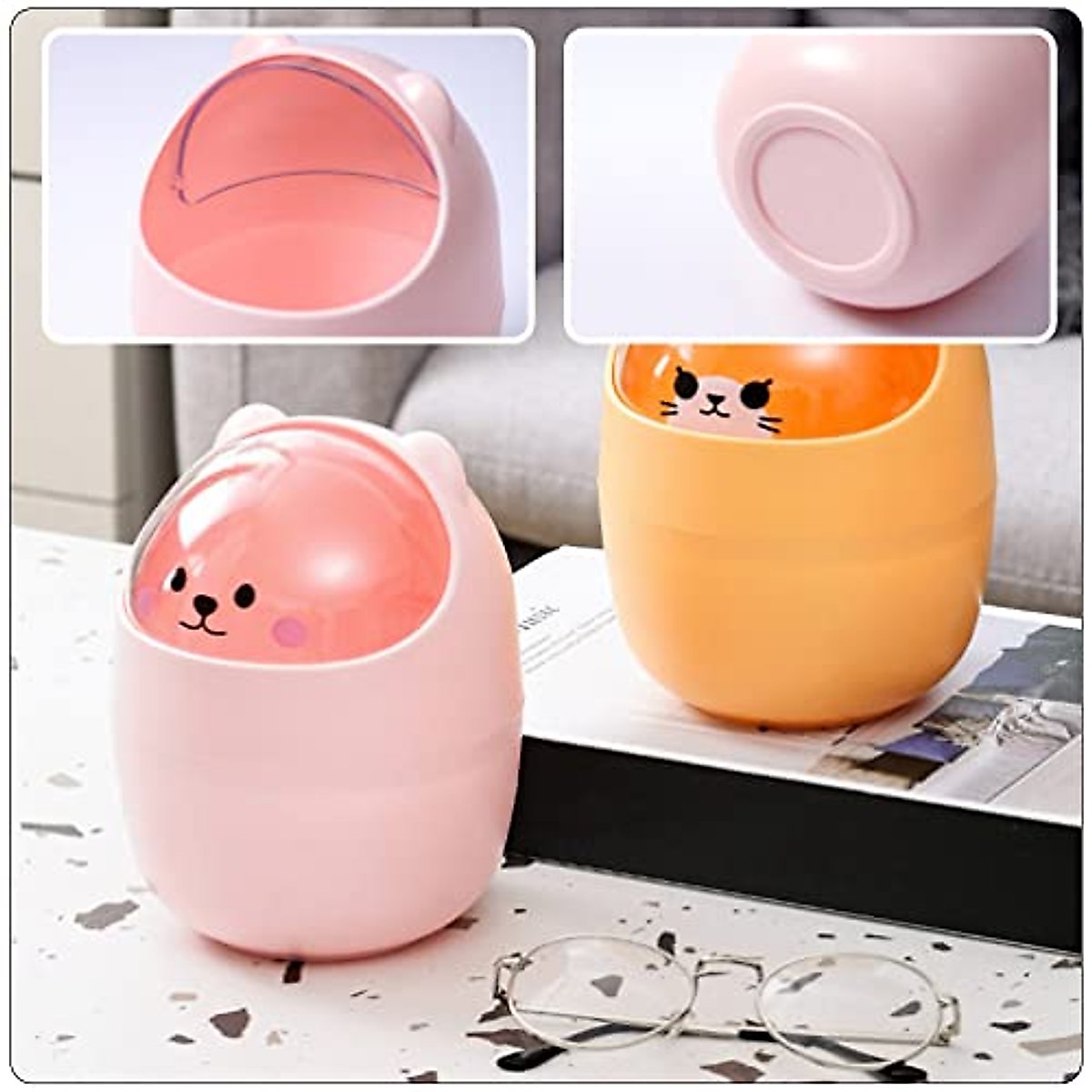 Cabilock Desktop Garbage Bin with Lid Lovely Mini Trash Bin Desktop Trash Container Cartoon Garbage Can Container for Home Office