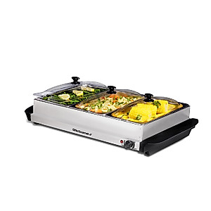 Elite Gourmet EWM-6171 7.5 Quart Triple Buffet Server Food Warmer Temperature Control, Clear Slotted Lids, Perfect for Parties, Entertaining & Holidays, 3 x 2.5Qt