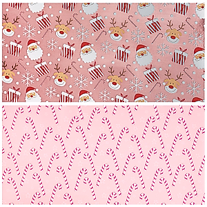 LeZakaa Reversible Christmas Wrapping Paper - Jumbo Roll - Santa Claus & Candy Cane with Metallic Foil in Pink - 24 inches x 100 Feet (200 sq.ft.)