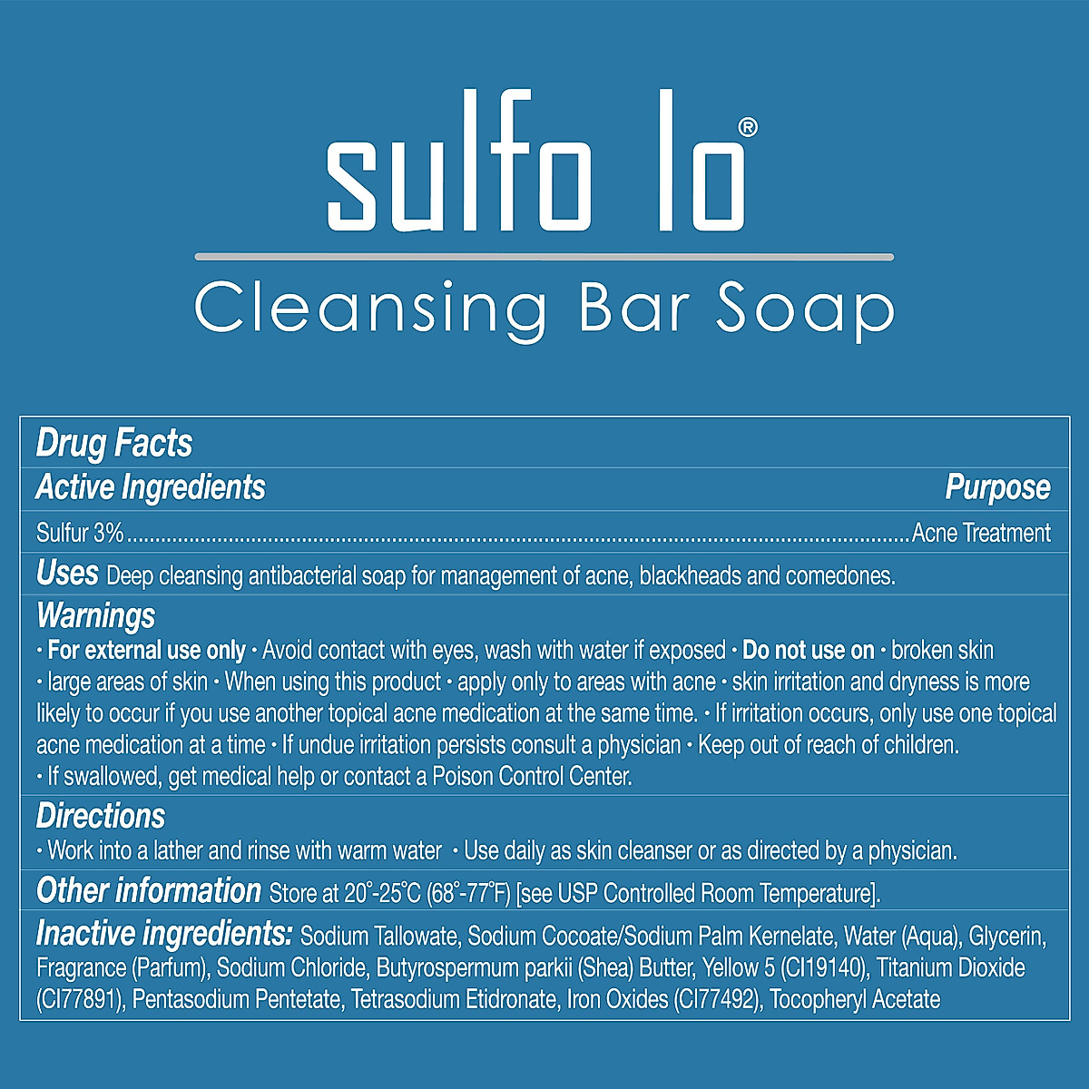 Sulfo-Lo Cleansing Bar Soap with Sulfur for Face and Body, 3.5 Ounce