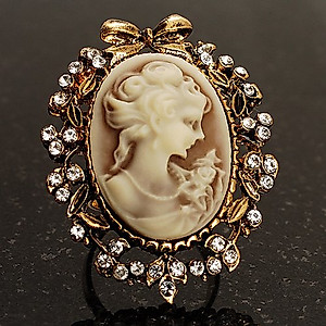 Avalaya Vintage Filigree Cameo CZ Ring (Burnised Gold Tone)