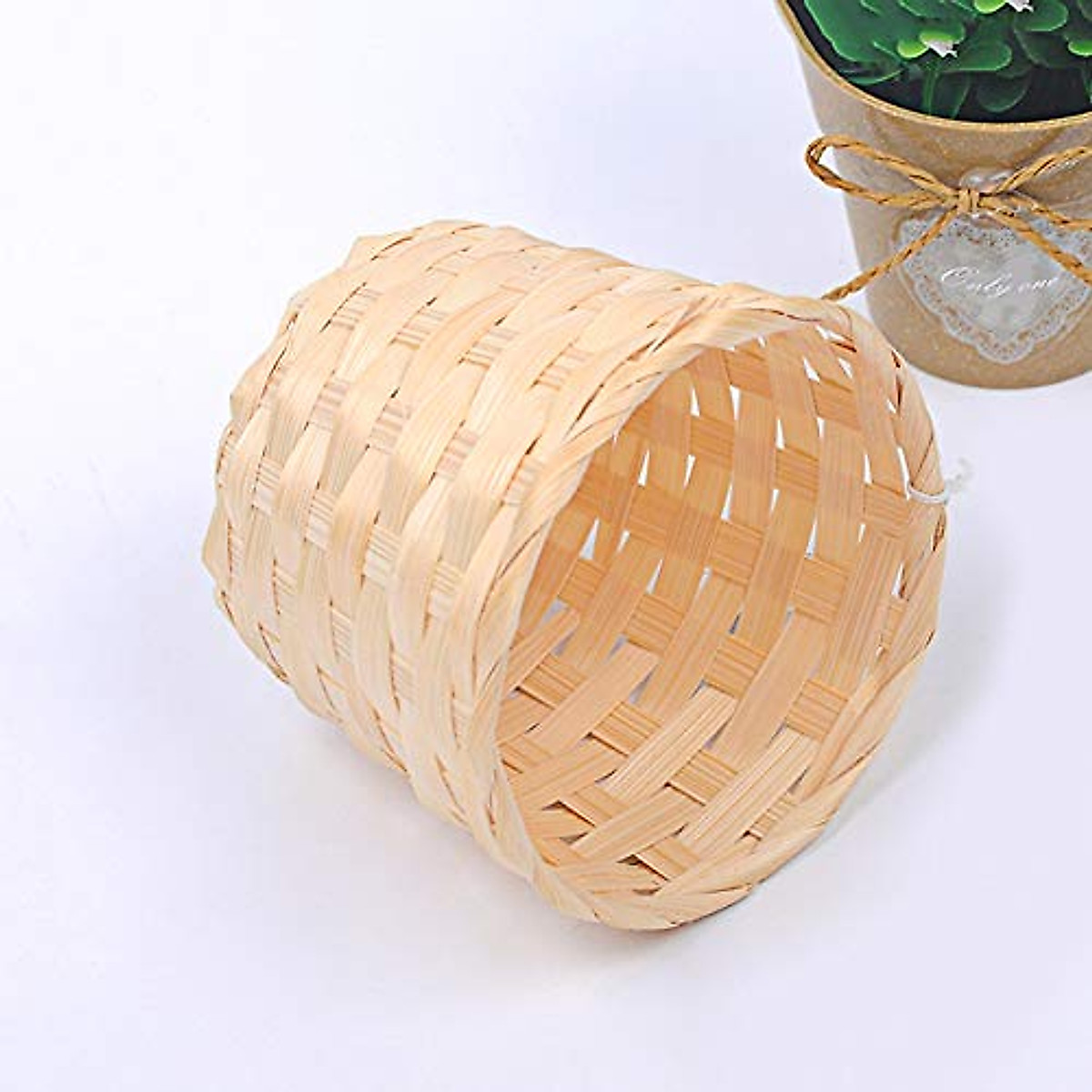 Desktop Bamboo Weaving Storage Basket, Small Household Bamboo Wood Woven Storage Box for Debris Crafts Toys Jewelry Organizer Desk Decoration Desktop Flower Pot Garbage Can S