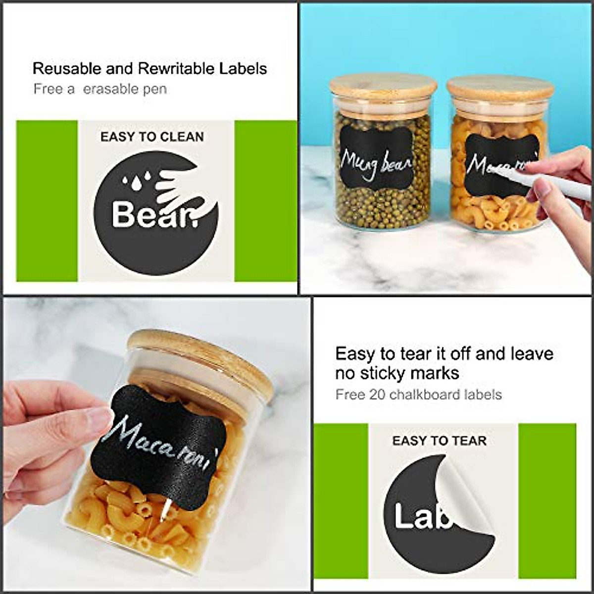 6 oz Glass Jars with Bamboo Lids , Borosilicate Glass Airtight Canisters sets, Glass Food Storage Container, Pantry Organization and Storage Jars, Kitchen Canisters Sets, Spice Jars of 15