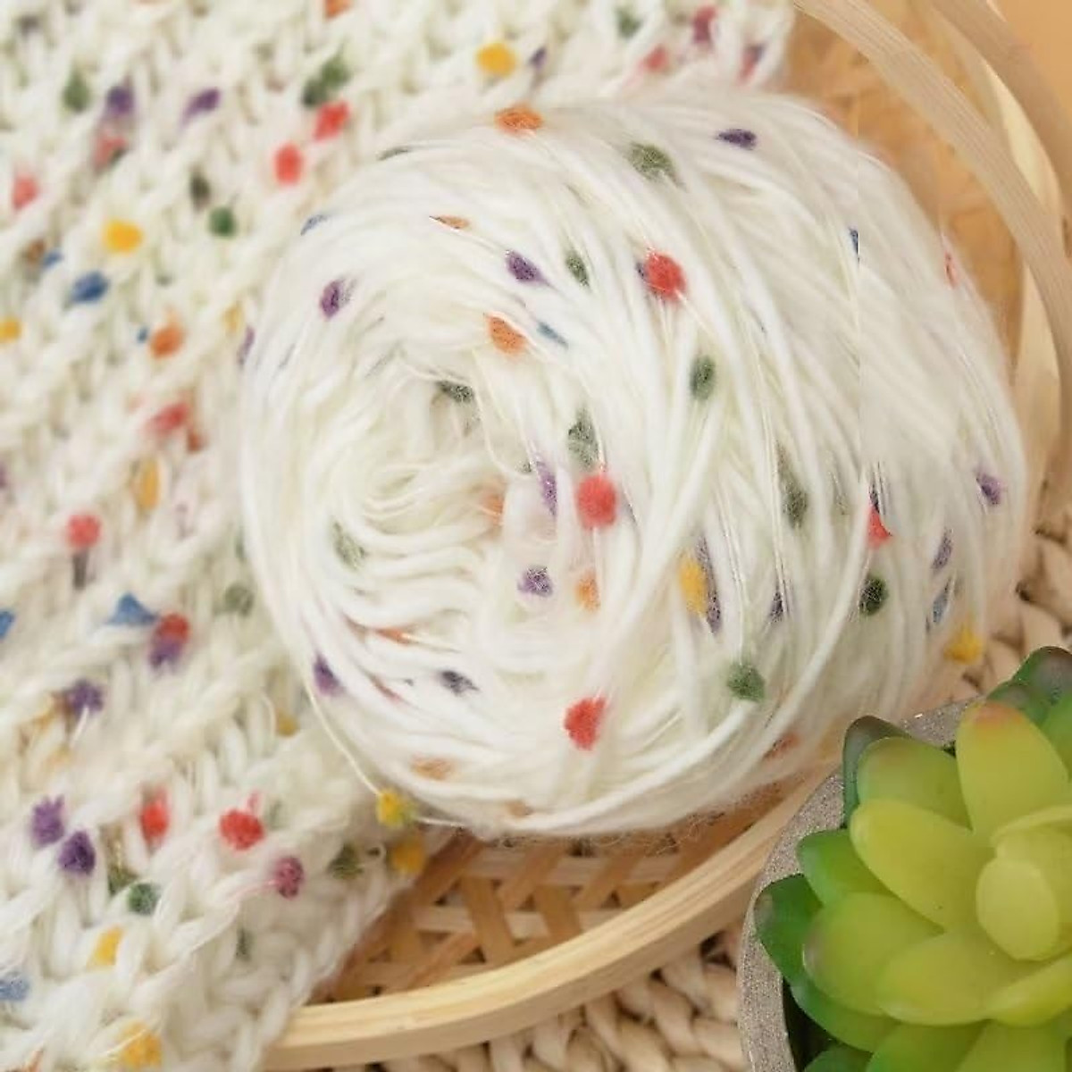 50g/Ball 4ply Mohair Yarn with Colored Beans Blended Cotton Yarn Wool Weaving Handknitting Yarn for DIY Crocheting Scarf Sweater (Color : 04-caihongtangxiao)