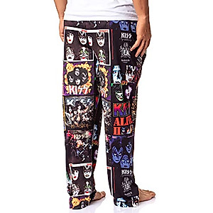 KISS Mens' Classic Oldies Rock Band Music Albums Rock and Roll Over Love Gun Sleep Pajama Pants (Large) Black