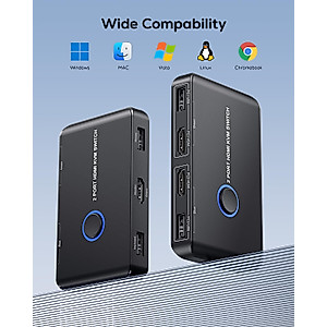 KVM Switch HDMI 2 Port Box,ABLEWE USB and HDMI Switch for 2 Computers Share Keyboard Mouse Printer and one HD Monitor,Support UHD 4K@60Hz,with 2 USB Cable and 2 HDMI Cable