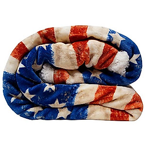 Carstens, Inc Carstens Wrangler Stars & Stripes USA American Flag Sherpa Fleece 54x68 Throw Blanket, 54" x 68", White