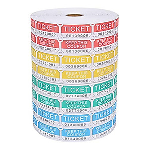 L LIKED 8000 Assorted Double Raffle Tickets 2000 per Roll 50/50 (Blue, Green, Red, Yellow)