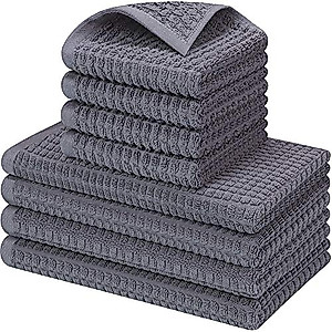 8Pack Kitchen Dish Towels ,100% Cotton Dish Cloths, Super Soft,Super Absorbent and Quick Drying Anti Odor,Very Suitable for Kitchen Cooking and Cleaning Kitchenware Washing,Drying Dishes (Gray)
