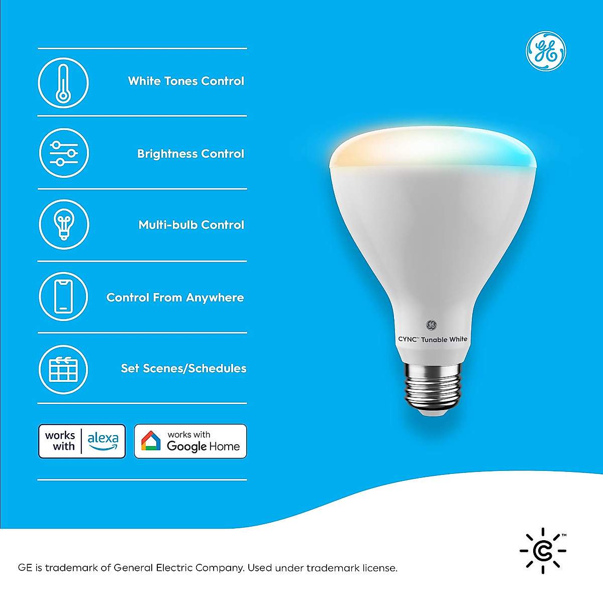 GE CYNC Smart LED Light Bulbs, Tunable White, Bluetooth and Wi-Fi, Works with Alexa and Google, BR30 Indoor Floodlights (2 Pack)