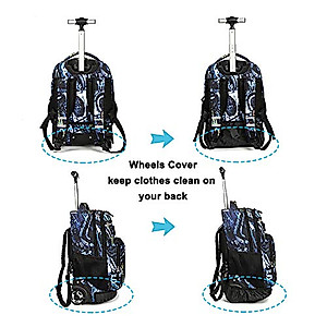 Tilami Rolling Backpack 18 inch with Pencil Case Wheeled Laptop Bag (Blue Letters)