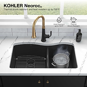 KOHLER 8437-1-CM4 Kennon 33" Undermount or Drop In Kitchen Sink, Single Basin Neoroc Composite Kitchen Sink, Includes Bottom Sink-Rack, Matte Grey