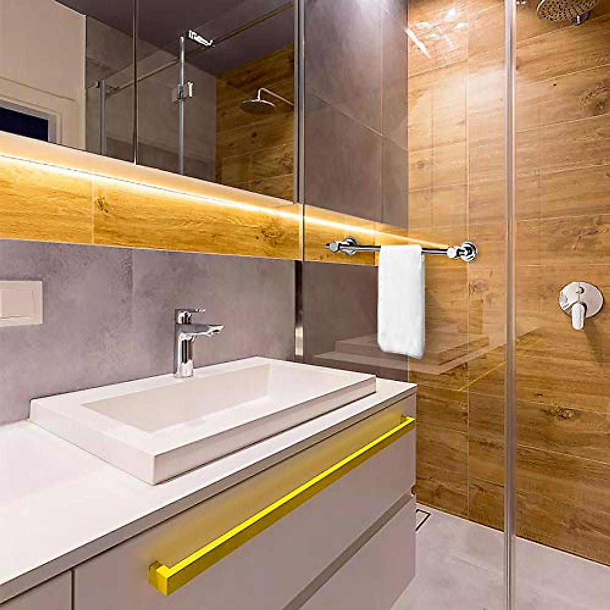 BOPai 24 inch Vacuum Suction Cup Towel Bar,Removeable Shower Mat Rod Shower Door Adhesive Towel Bar Suction Towel Rack,Premium Chrome