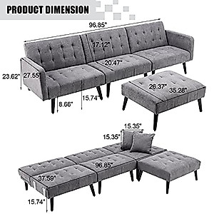 Oyerol Mid-Century Sectional Sofa Bed Convertible Sofa Bed Sleeper, L-Shaped Reversible Sectional Sofa Upholstered Comfy Couches for Living Room Lounge, Split-Back, Removable Armrests-Dark Grey