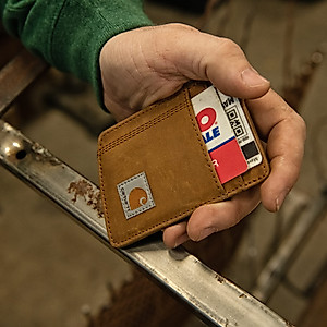 Carhartt Men's Casual Saddle Leather Wallets, Available in Multiple Styles and Colors, Black (Front Pocket), One Size