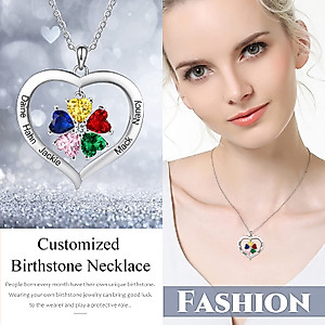 Personalized Names Forever Love Heart Women Necklace with 1-8 Simulated Birthstone Pendant Necklaces for Grandma Family Promise Jewelry Birthday Gift for Her Mom Wife (5 stones)