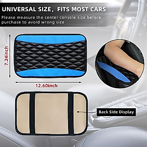 Kewucn Car Center Console Cushion Pad, Universal Leather Waterproof Armrest Seat Box Protector, Auto Memory Foam Armrest Cover, Vehicle Decor Accessories for Most Cars (Blue)