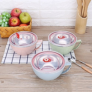 Redriver Stainless Steel Noodle Bowl With Handle Food Container (Pink)