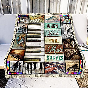 Jo-Ann When Words Fail Music Speak Blanket Piano Fleece Blanket Piano Lover Blanket Pianist Blanket Gift for Pianist Piano Lovers Gift Blanket for Her Him