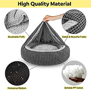 Siwa Mary Small Dog Bed with Attached Blanket, Cozy Donut Cuddler Anti-Anxiety Hooded Pet Beds Calming Cave Bed. Orthopedic Round Puppy Beds for Small Dogs or Cats Washable, Anti-Slip Bottom, 23inch