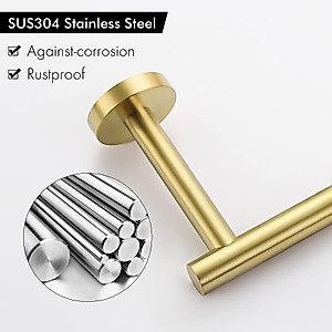 KES Brushed Gold Bathroom Hardware Set 4-Piece 24 Inch Double Towel Bar Toilet Paper Holder Hand Towel Holder Robe Hook Stainless Steel, LA20BZ-43