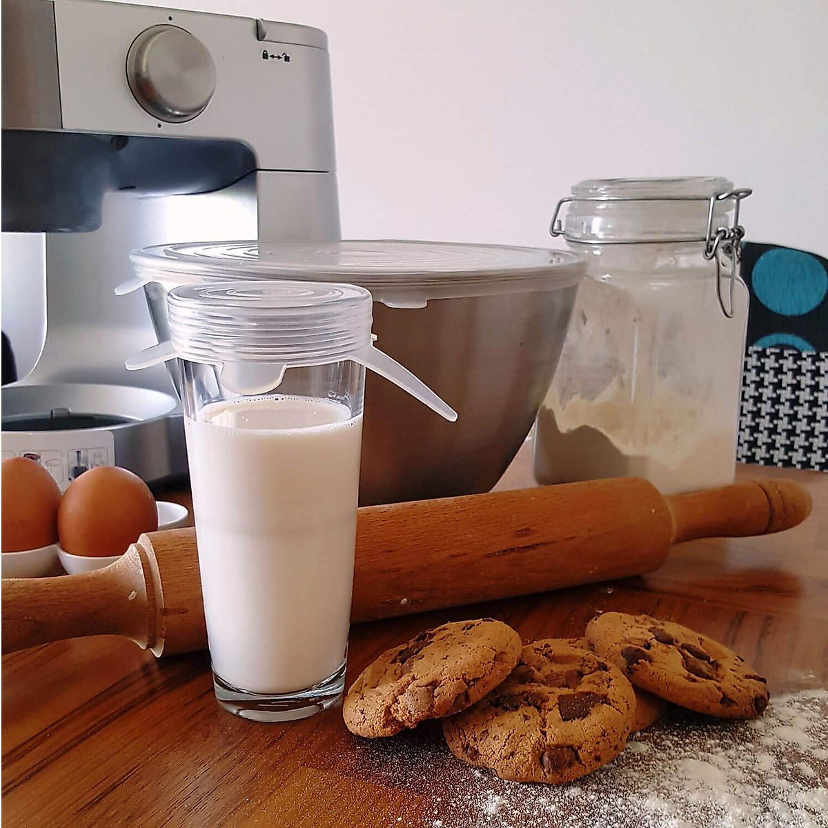 Silicone Stretch Lids, Reusable Plastic Wrap Alternative, 6 Pcs Silicone Lids, Eco Friendly Food Storage Covers for 3” - 11” Container, Bowl, Cup – Dishwasher Safe Bowl Covers, Clear