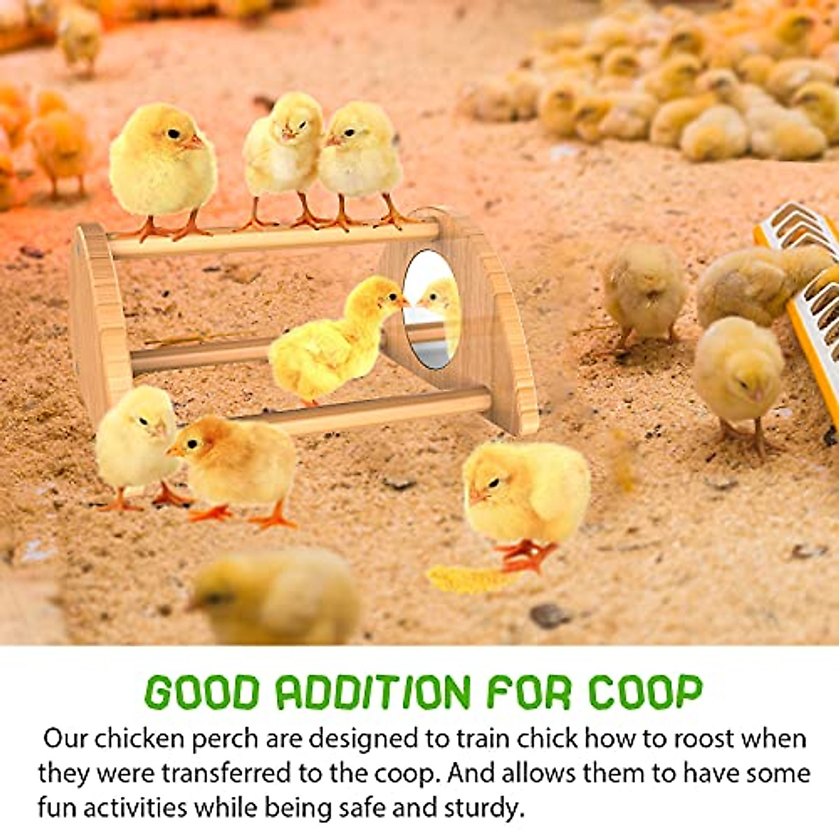 Ensayeer Mini Chick Perch with Mirror, Strong Bamboo Roosting Bar for coop and brooder, Training Perch for Baby Chicks, El Pollitos, La Pollita, Easy to Assemble and Clean, Fun Toys for Chick