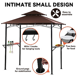 Grill Gazebo, Outdoor Barbeque Gazebo Canopy, 8'x 5' Barbecue Canopy BBQ Gazebo Canopy Tent w/Air Vent Double Tiered (Brown)