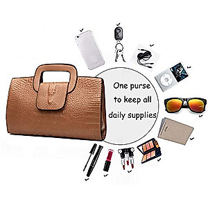 ZLMBAGUS Women Vintage Flap Tote Top Handle Satchel Handbags PU Leather Clutch Purse Alligator Print Casual Messenger Shoulder Crossbody Bag Z-Brown