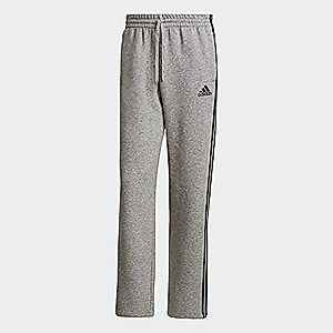 adidas Men's Essentials Fleece Open Hem 3-Stripes Pants, Medium Grey Heather, Small