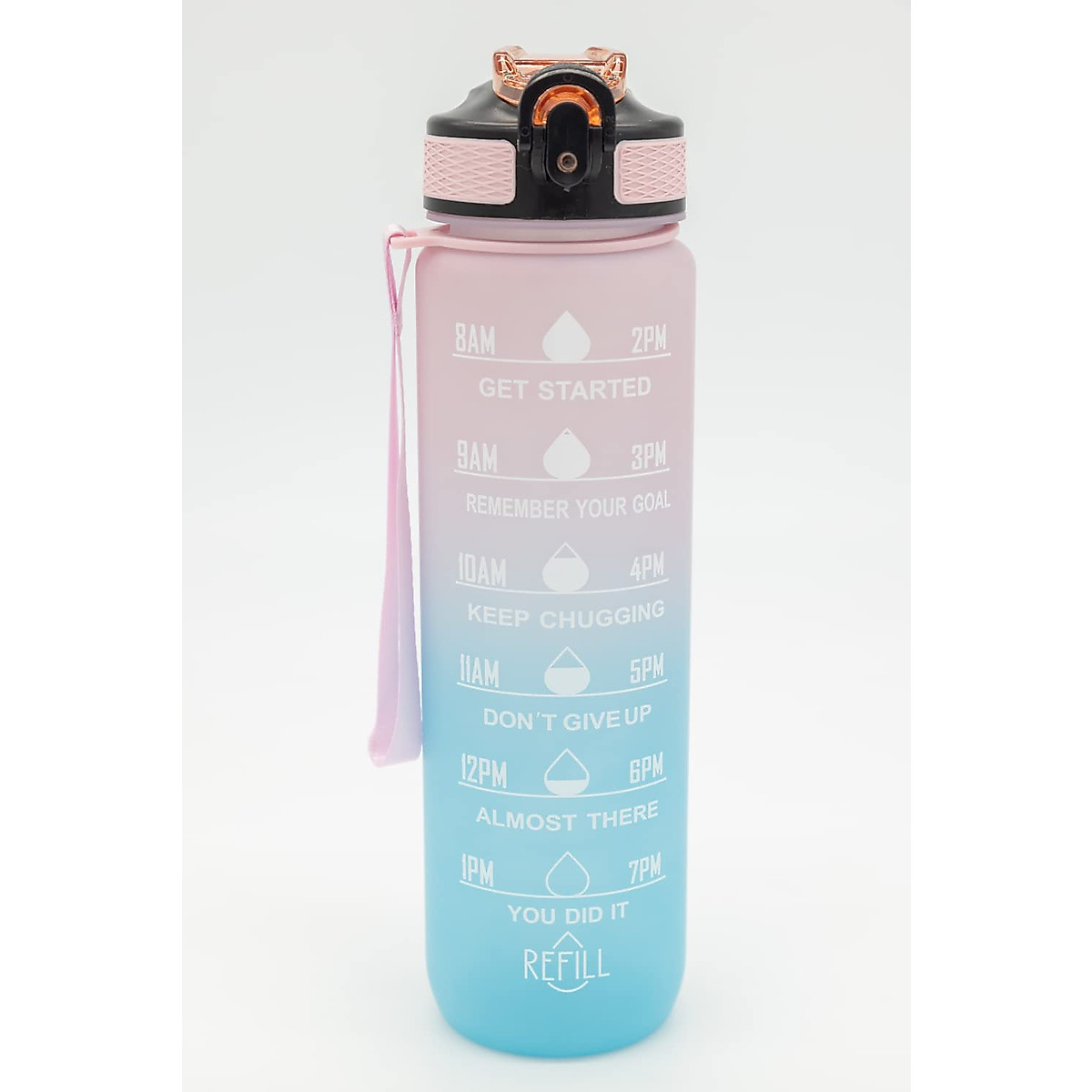 Motivational Water Bottle with Straw (100% BPA & Toxin Free) (Blue/Pink)