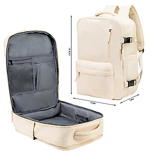 (Not Made In China) Travel Backpack For Men and Women, Airline Approved Carry On Bag w/Shoe Compartment, Holds 15.6" Laptop Computer, USB Charging Port (Amerigo, Beige,1 Pack)