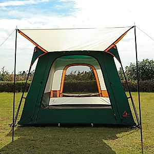 KTT Large Tent 6 Person,Family Cabin Tents,Straight Wall,3 Doors and 3 Windows with Mesh,Waterproof,Big Tent for Outdoor,Picnic,Camping,Family,Friends Gathering(Green)