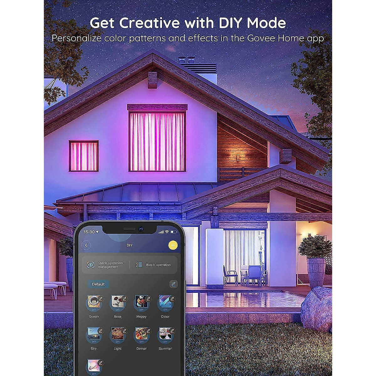 Govee LED Strip Lights 100ft, LED Lights for Bedroom, WiFi RGB LED Lights Work with Alexa and Google Assistant, 64 Modes and Music Sync, Strip Lights for Indoor, Party, Decoration, 2 Rolls of 50ft