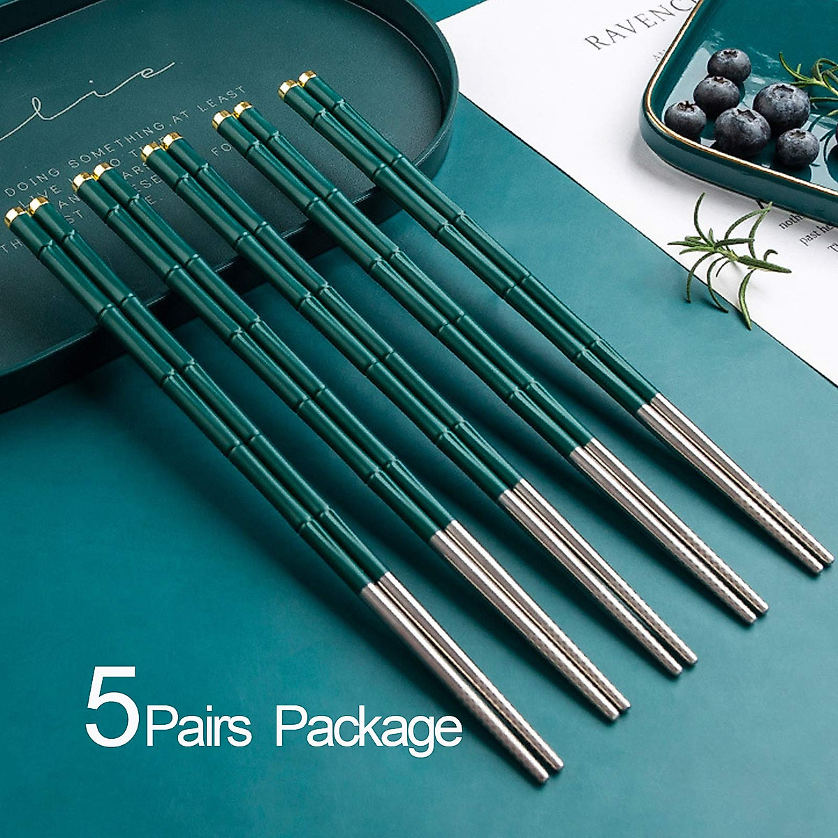 Chanjiso 5 Pairs Reusable Metal Chopsticks Dishwasher Safe,Japanese Korean Creative Chop Sticks Pack Chopstick, Non-Slip, 9.5 h Gift Set