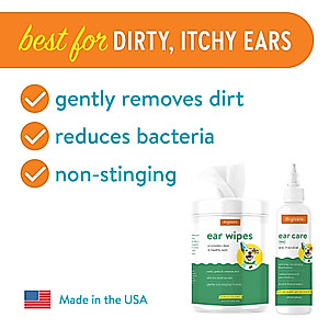 Ear Wipes and Ear Care Pro Solution for Pets | Gentle Ear Wipes (160 Count) and Ear Care Solution (8oz) for Dogs and Cats | Non-Stinging Ear Duo