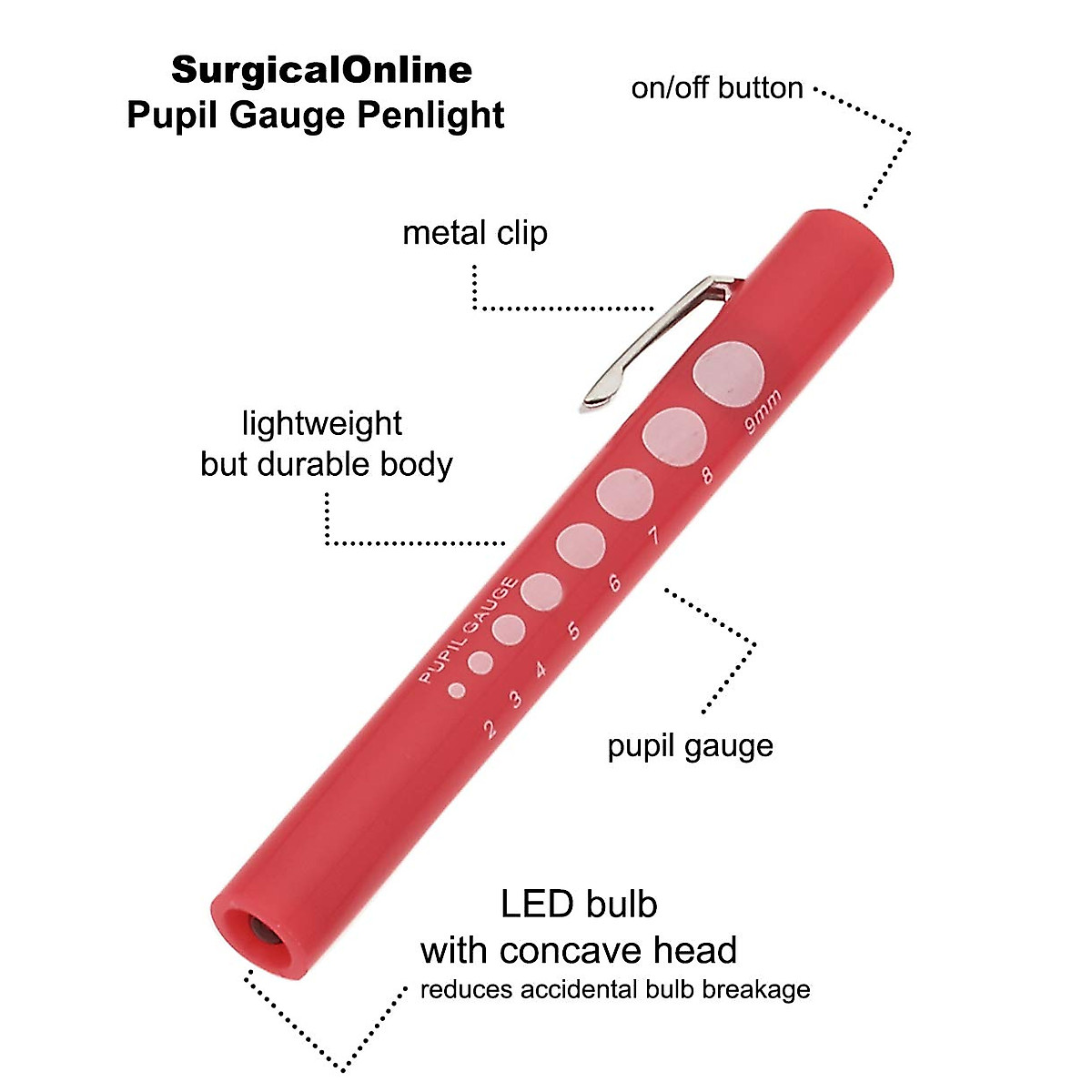 SURGICAL ONLINE Nurse Pen Light 10-Pack - Colorful Pupil Gauge Pen Lights for Nurses in Assorted Colors