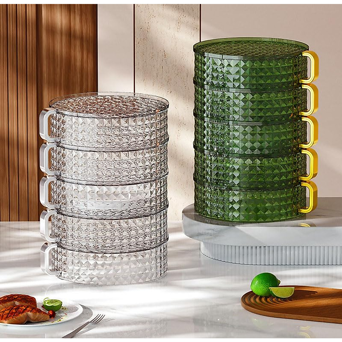 NuRcix 2Pcs Food Cover Stackable Refrigerator Fresh-Keeping Box Stackable Fruit Storage Containers Vegetable Storage Keep Fresh For Vegetables, Fruit,Meat And Salad (Green)