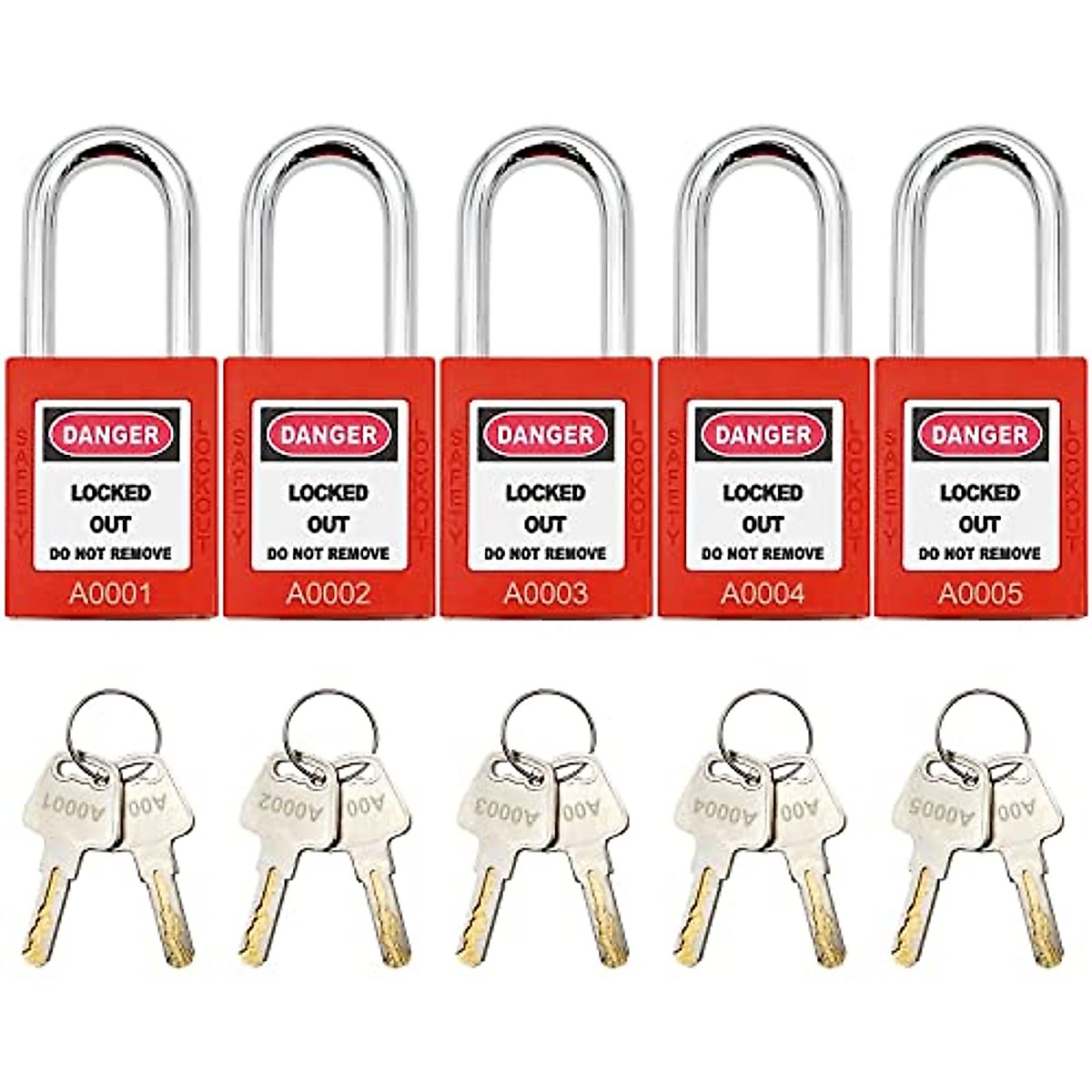 SAFBY 10 Keyed Different Lockout Tagout Lock - Loto Safe Padlocks for Lock Out Tag Out Stations and Devices (Red, Key Different)